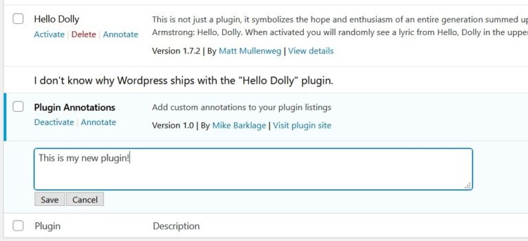 WordPress Plugin code sample: Plugin Annotations – mikebarklage.com